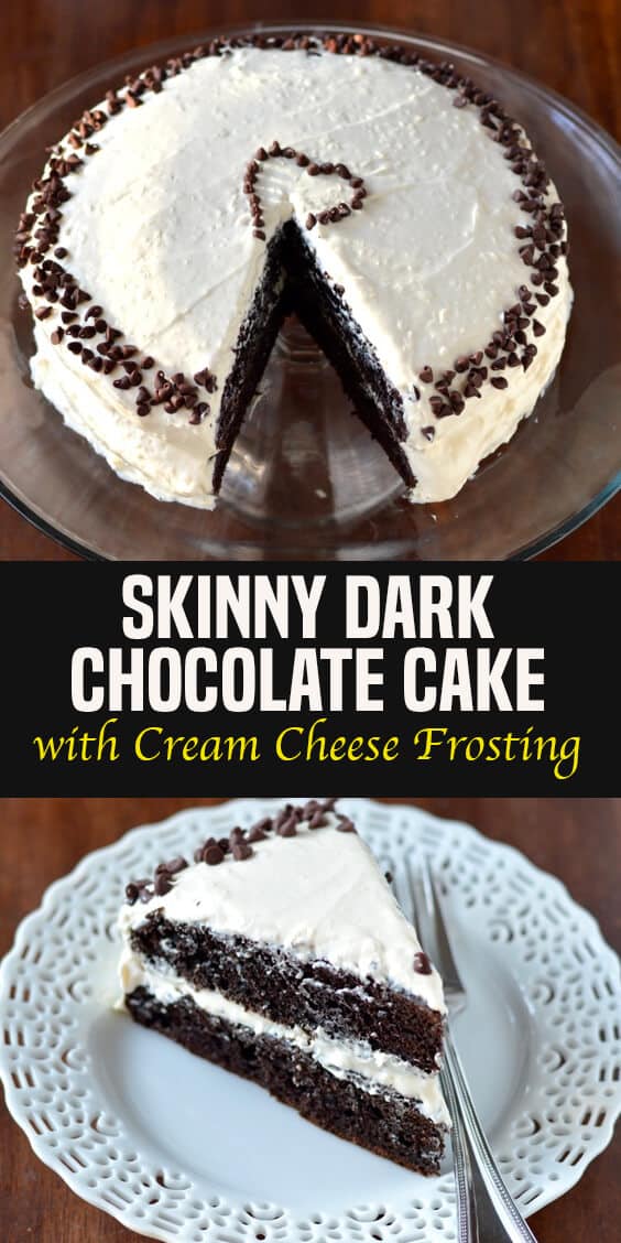 Skinny Dark Chocolate Cake with Cream Cheese Frosting