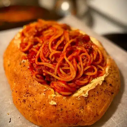 Spaghetti Stuffed Garlic Bread