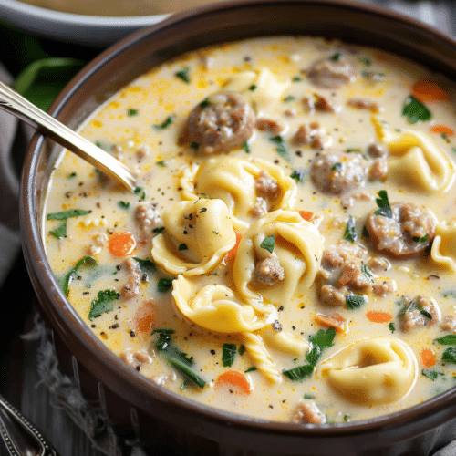 Slow Cooker Creamy Sausage Tortellini Soup