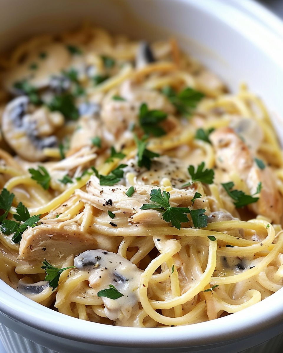 Slow Cooker Chicken Tetrazzini