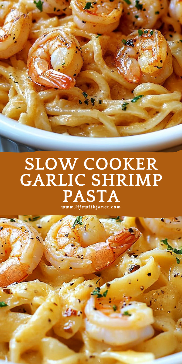 Slow Cooker Garlic Shrimp Pasta