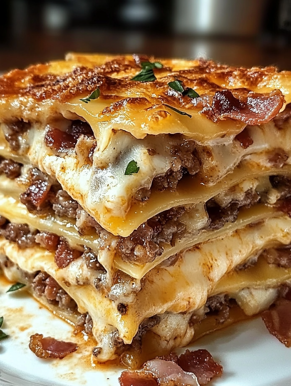 Parmesan Garlic Bacon Cheeseburger Lasagna