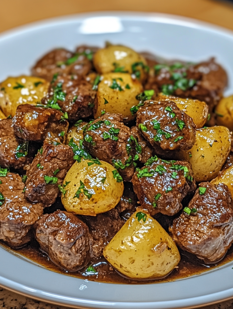 Slow Cooker Garlic Butter Beef Bites & Potatoes