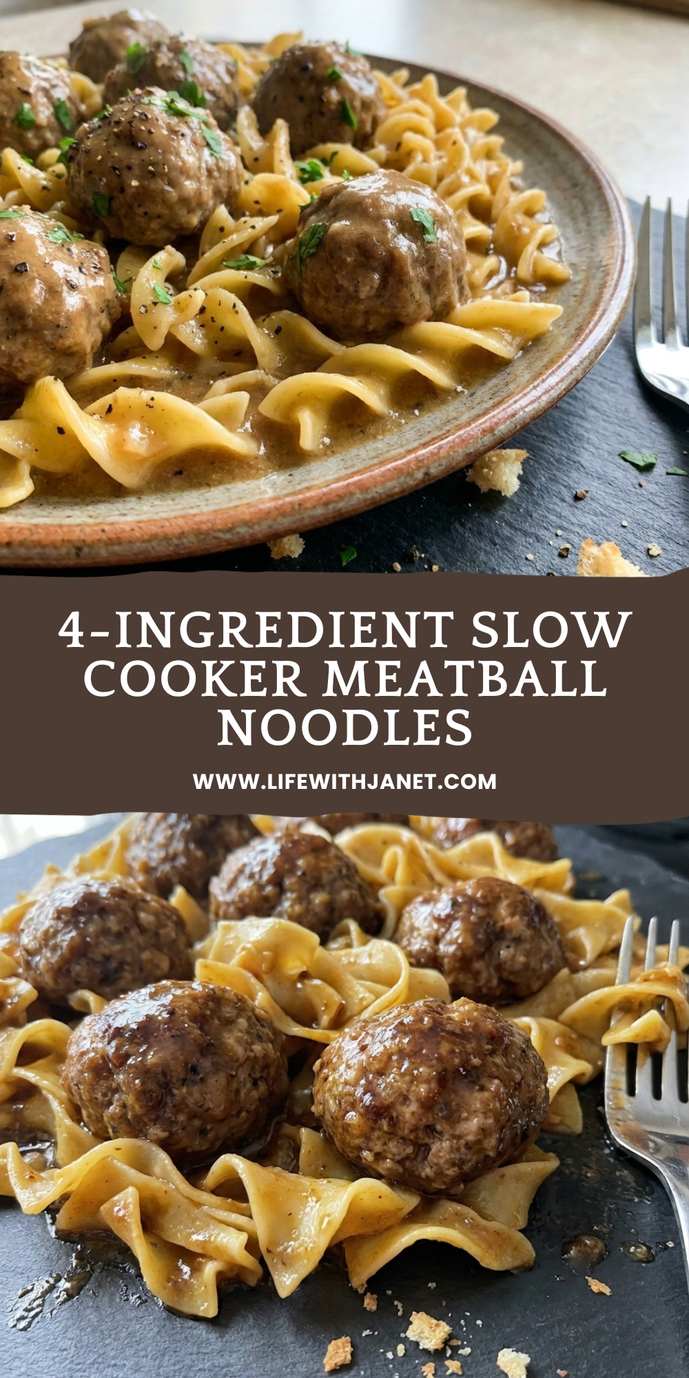 4-Ingredient Slow Cooker Meatball Noodles