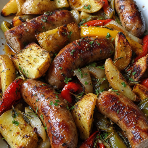 Sausages with Oven-Roasted Potatoes and Peppers